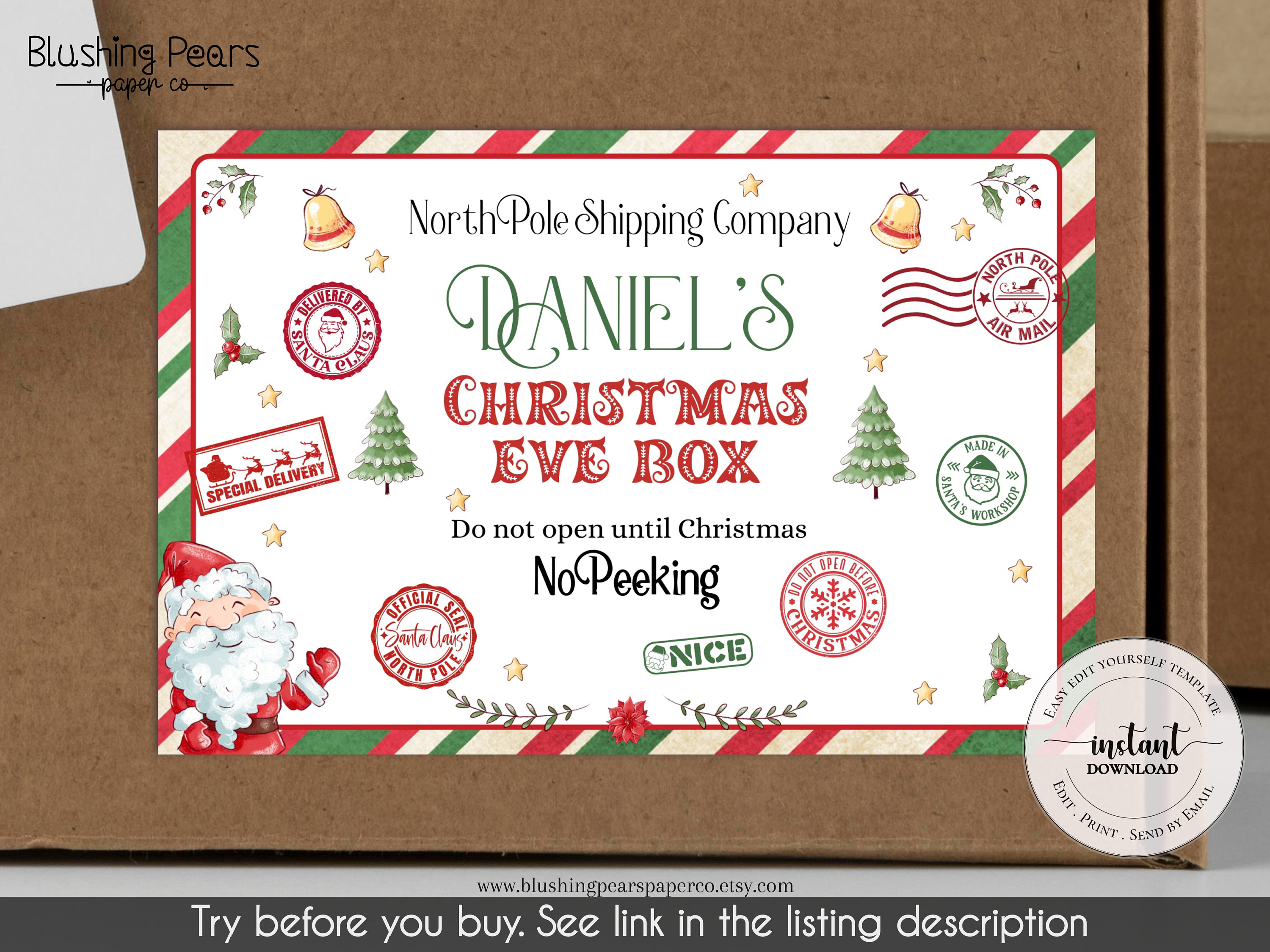 Christmas Eve Box Label, Personalized Eve Box Label, Printable Template ...