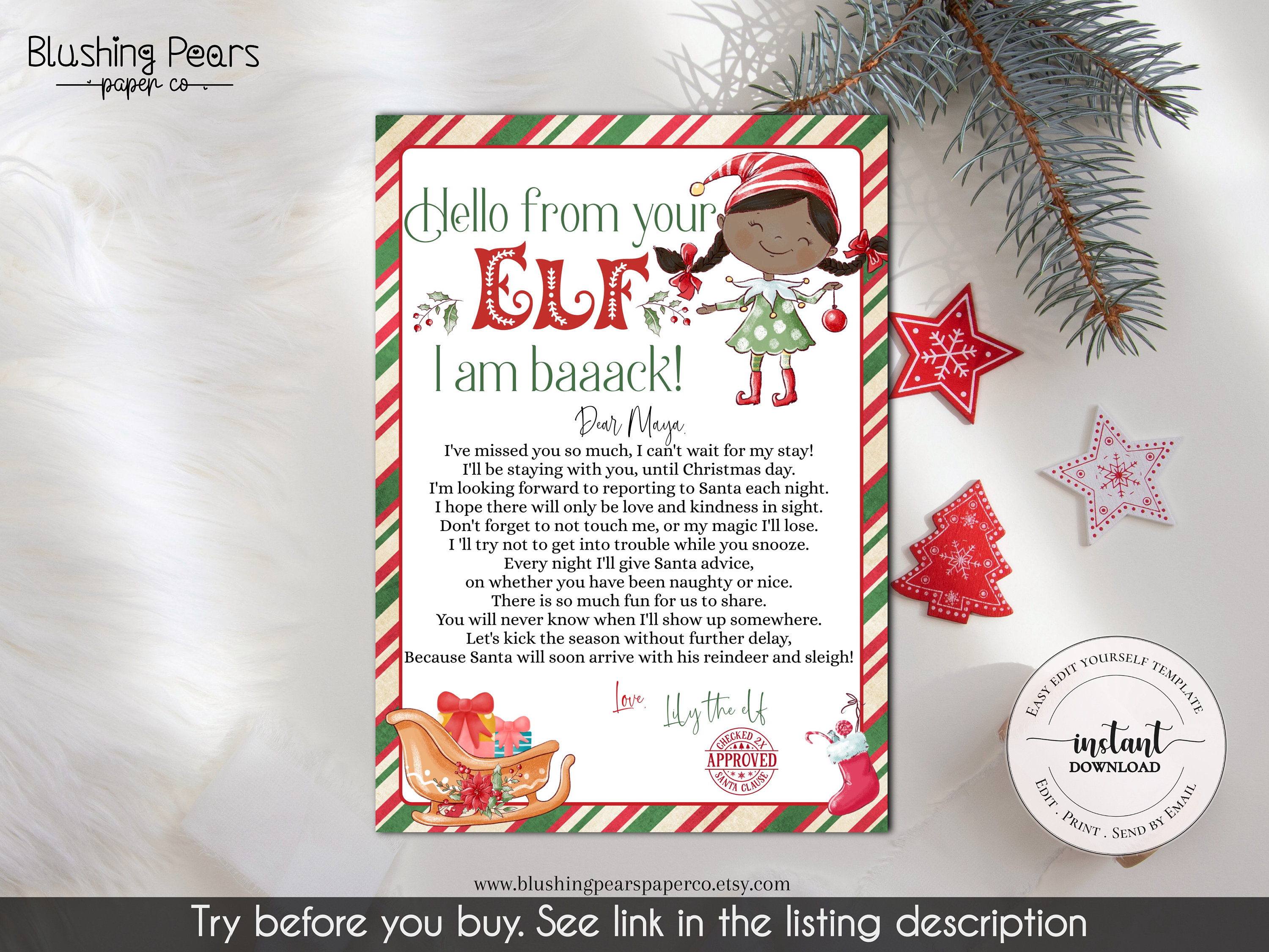 Black Elf Letter Bundle, Girl Elf Return Letter, Christmas Elf I'm Back ...