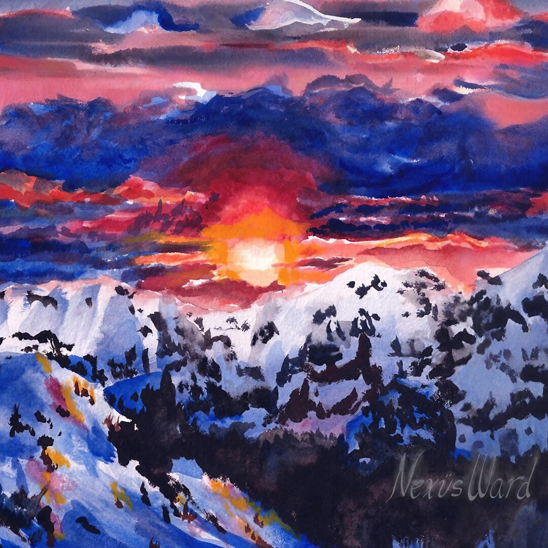 Telluride Colorado Sunset - Watercolor Landscape - Frame Stretched ...