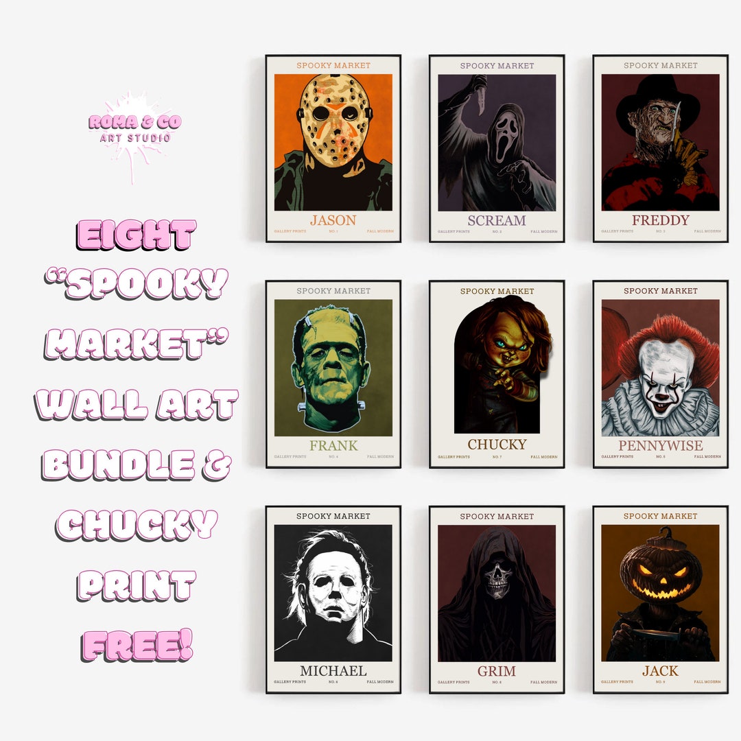 Spooky Market Print, Set of 9, Halloween Wall Art, Horror Decor Posters ...