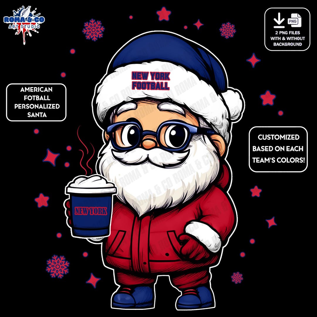 Cute Santa Football New York | Winter PNG | Christmas NFL Football Fan ...