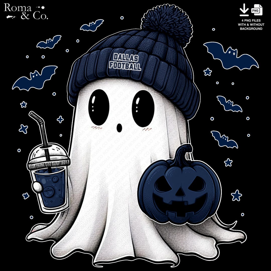 Cute Ghost Football Dallas | Fall PNG | Halloween NFL Football Fan ...