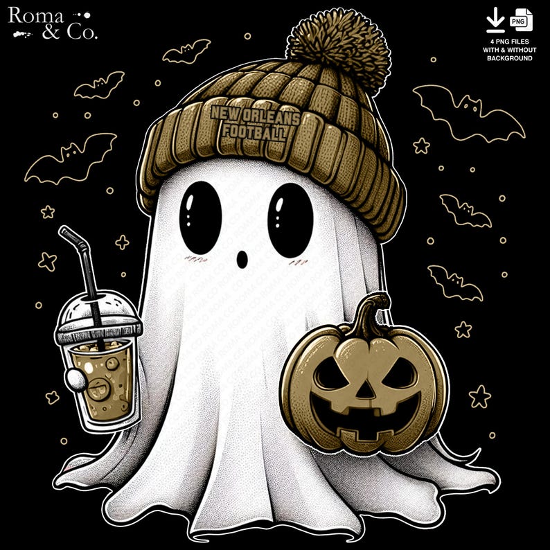 Cute Ghost Football New Orleans | Fall PNG | Halloween NFL Football Fan ...