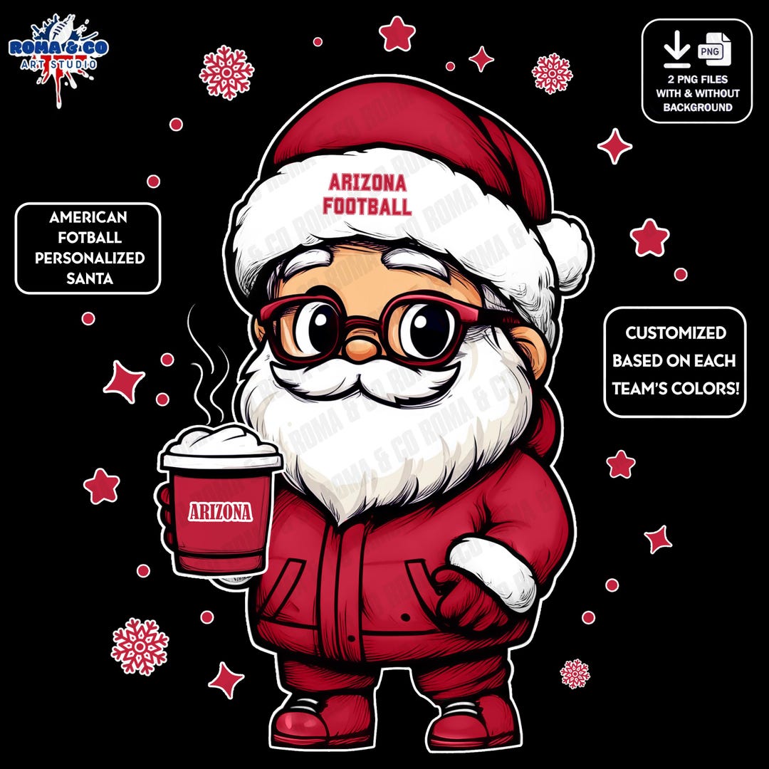 Cute Santa Football Arizona | Winter PNG | Christmas NFL Football Fan ...