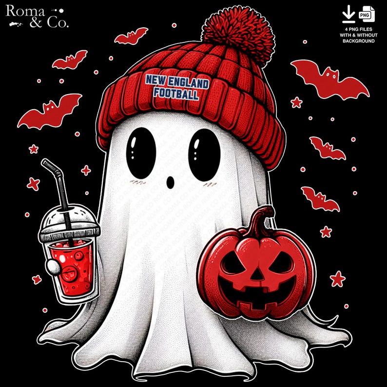 Cute Ghost Football New England | Fall PNG | Halloween NFL Football Fan ...