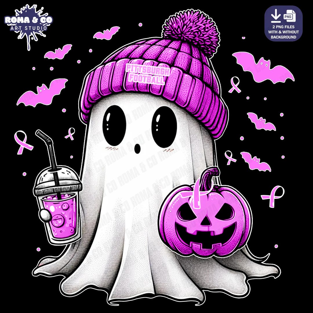 Cute Ghost Pittsburgh Football Fall PNG | in October We Wear Pink ...