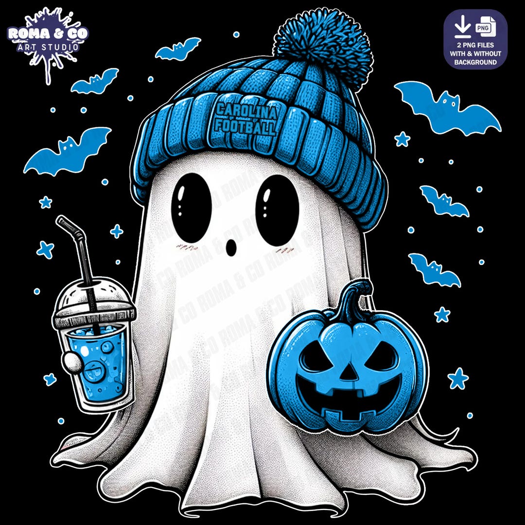 Cute Ghost Football Carolina | Fall PNG | Halloween NFL Football Fan ...