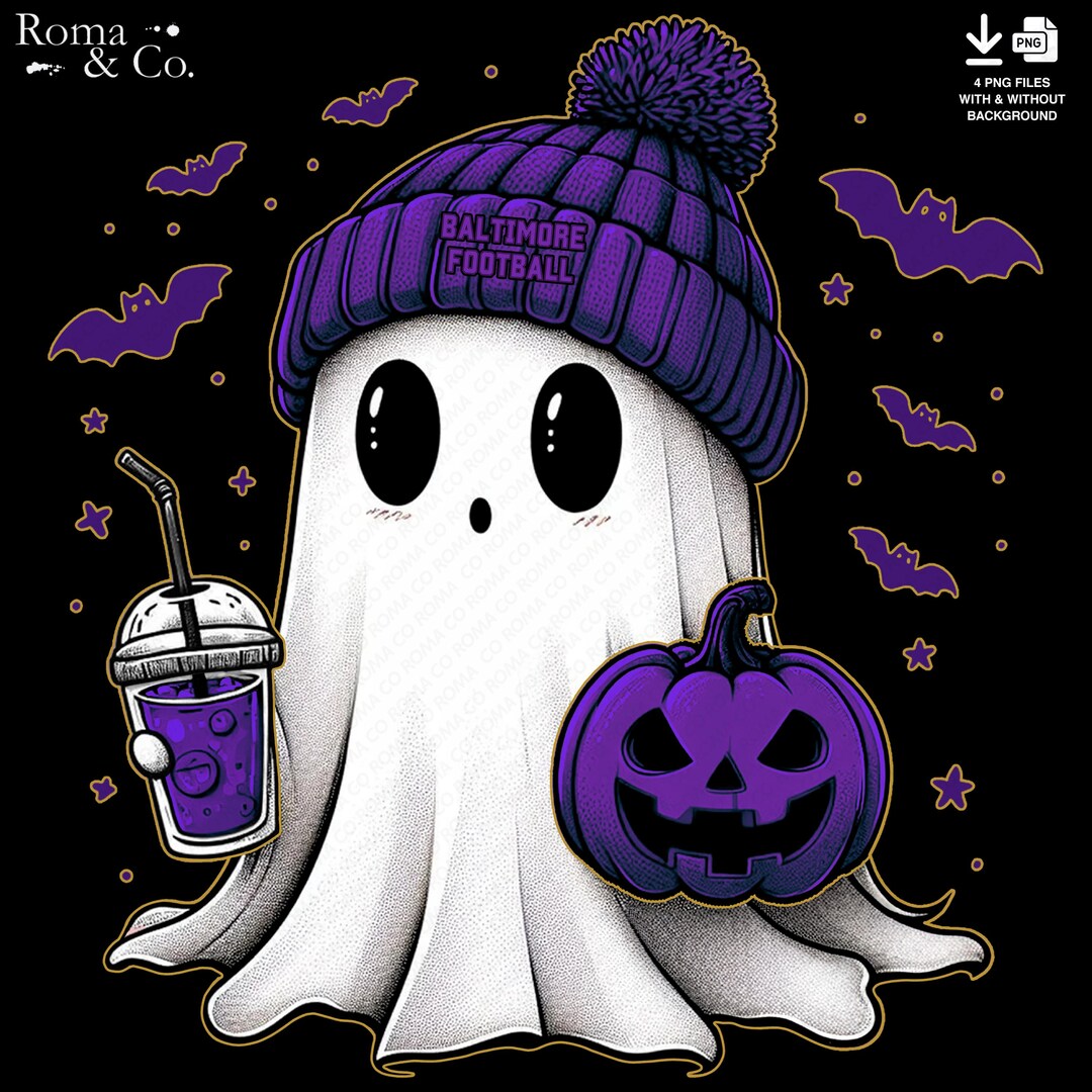Cute Ghost Football Baltimore | Fall PNG | Halloween NFL Football Fan ...