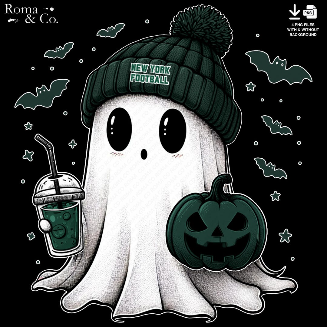 Cute Ghost Football New York | Fall PNG | Halloween NFL Football Fan ...