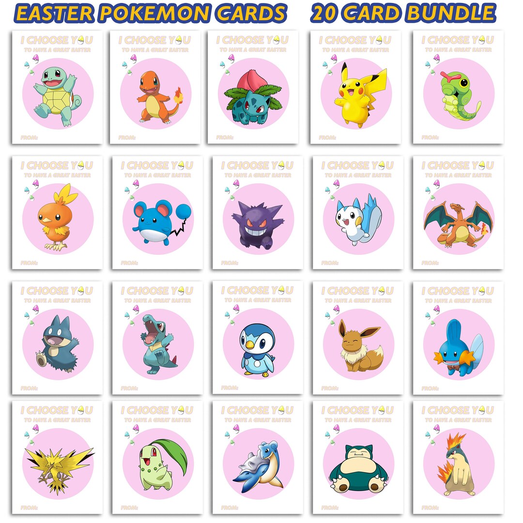Pokemon Inspired Easter Cards, Printable Class Easter Cards, Anime ...