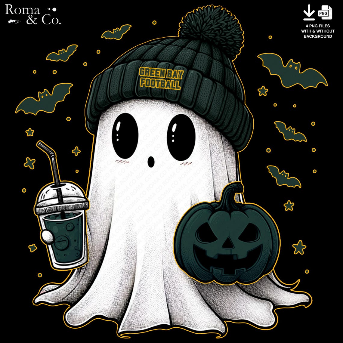 Cute Ghost Football Green Bay | Fall PNG | Halloween NFL Football Fan ...