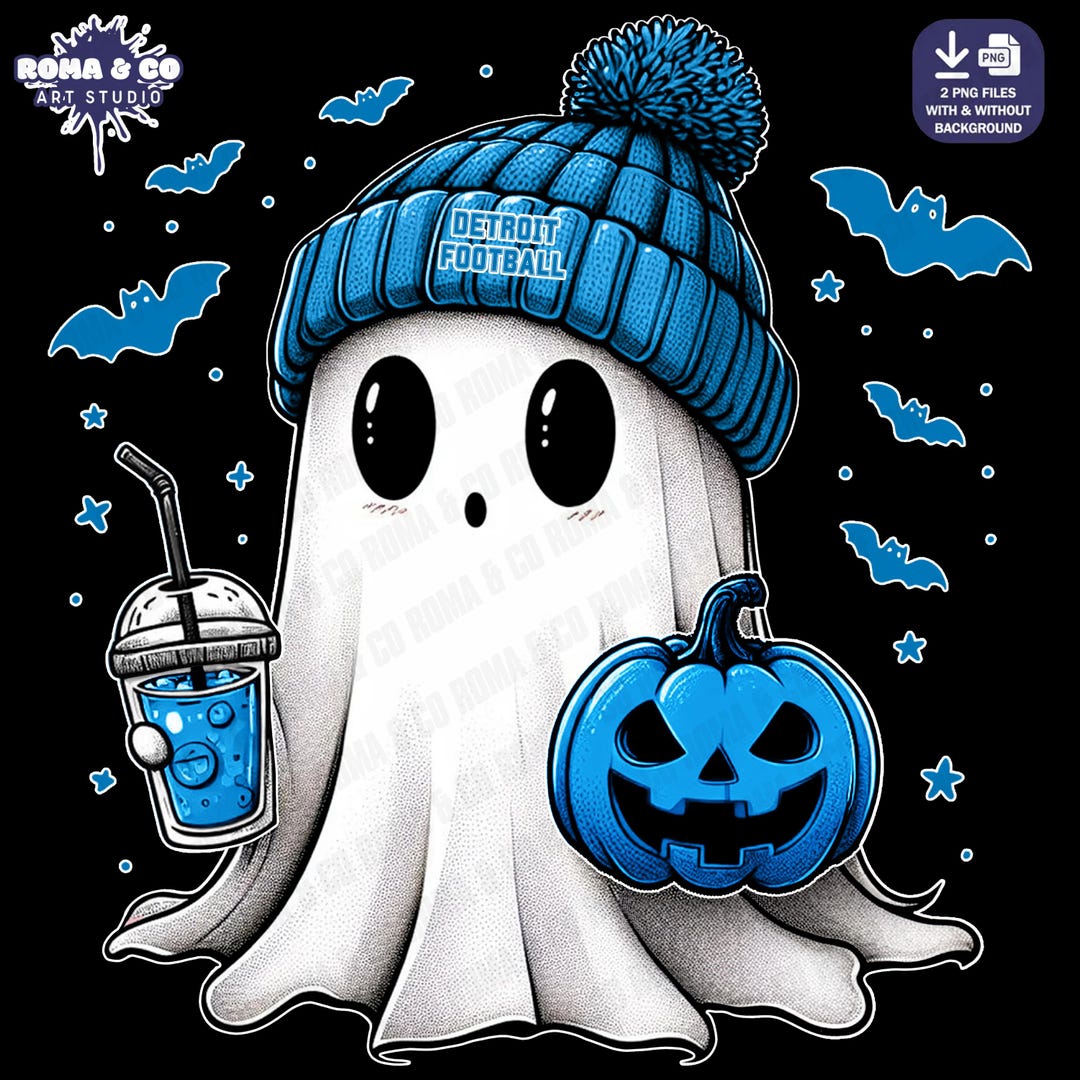 Cute Ghost Football Detroit | Fall PNG | Halloween NFL Football Fan ...