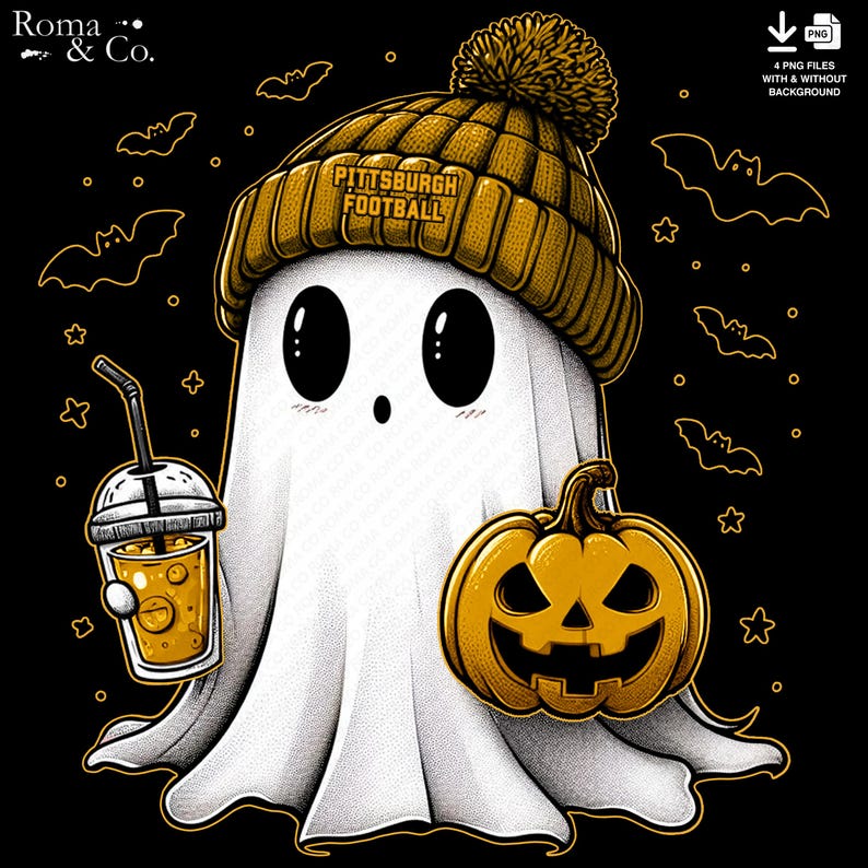 Cute Ghost Football Pittsburgh | Fall PNG | Halloween NFL Football Fan ...