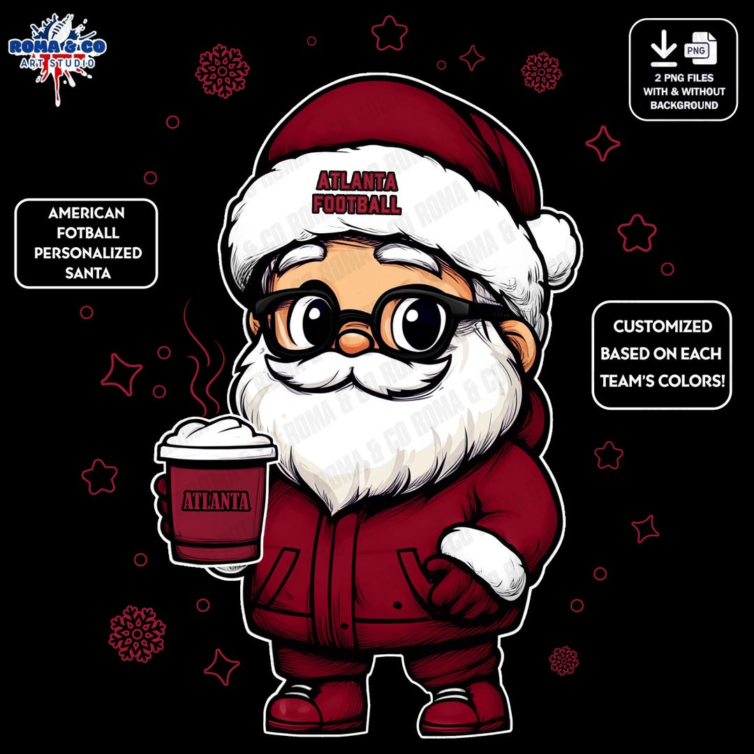 Cute Santa Football Atlanta | Winter PNG | Christmas NFL Football Fan ...
