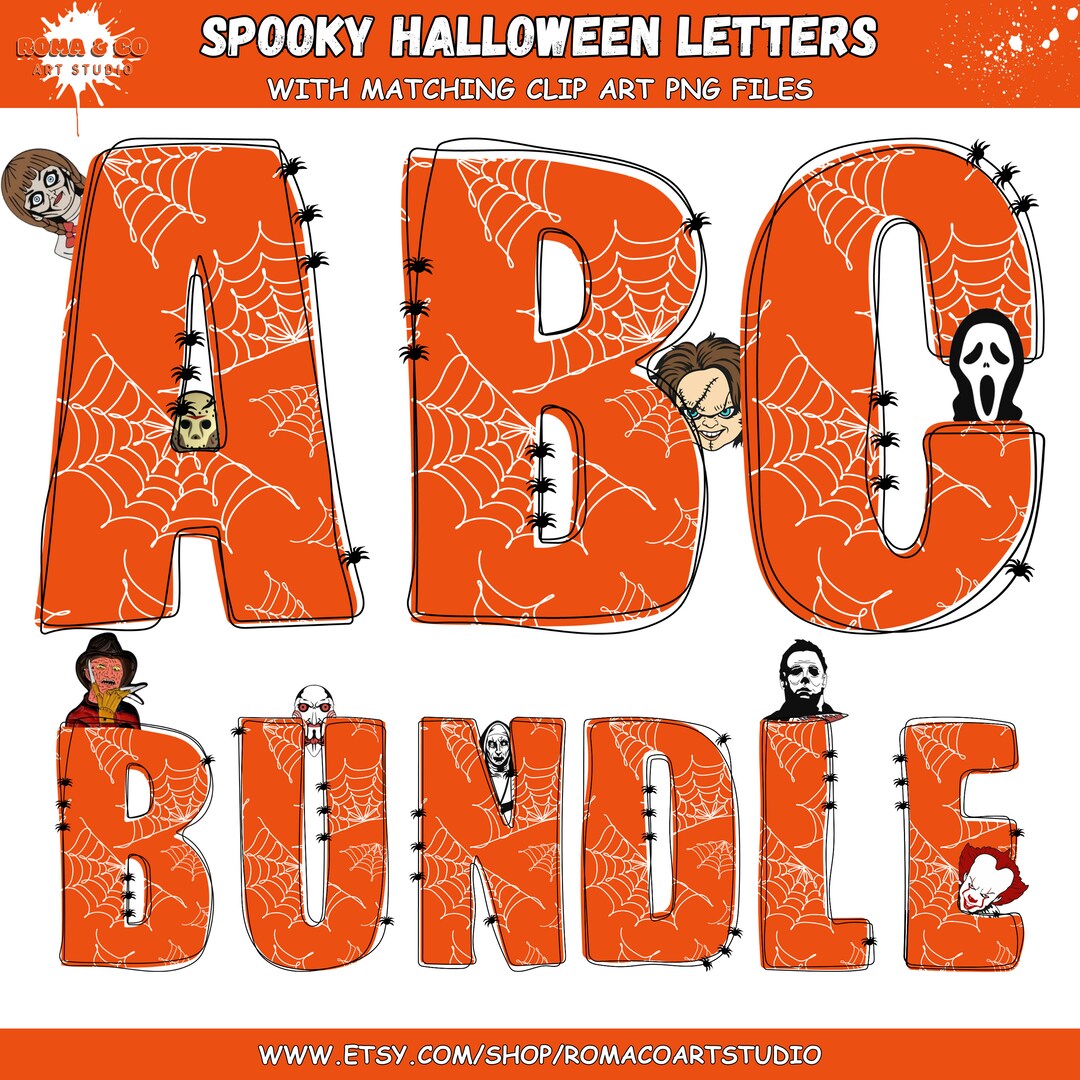 Spooky Halloween Bundle Svgs FREE Pngs UPPERCASE A-Z 0-9 Free Clip Art ...