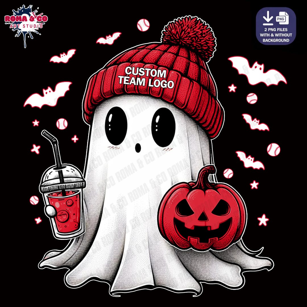 Custom Cute Ghost Baseball Fall PNG | Halloween MLB Baseball Fan Ghost ...
