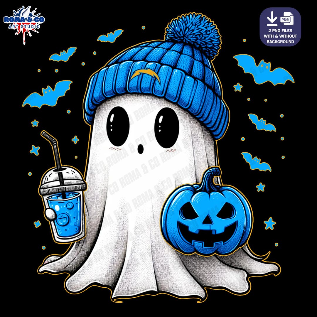 Cute Ghost Football Fall PNG Halloween Chargers Fan Ghost With Pumpkin ...