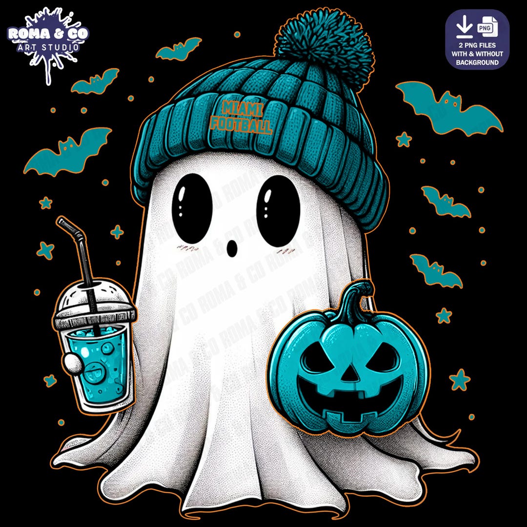 Cute Ghost Football Miami Fall PNG Halloween NFL Football Fan Ghost ...