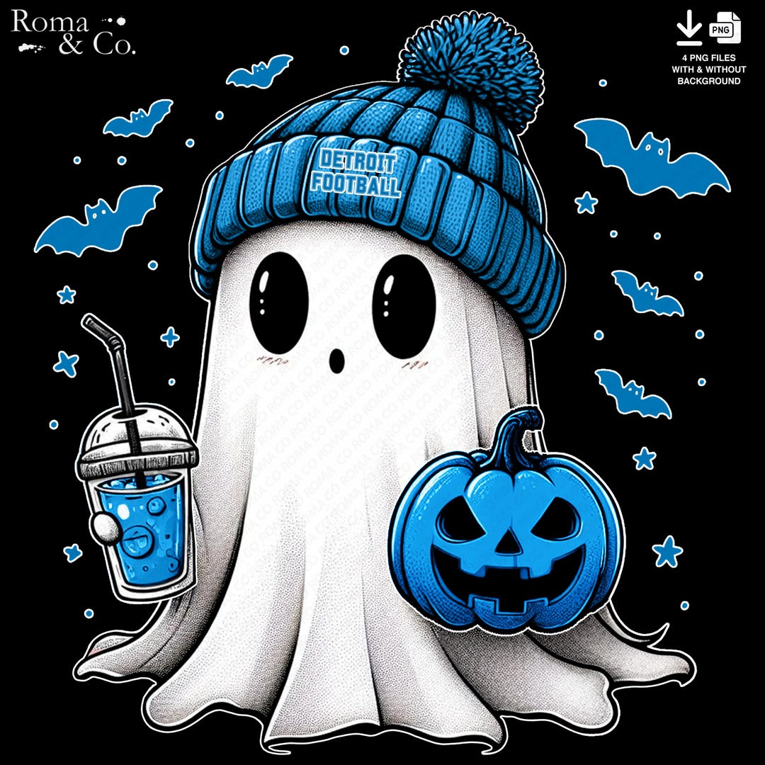 Cute Ghost Football Detroit | Fall PNG | Halloween NFL Football Fan ...