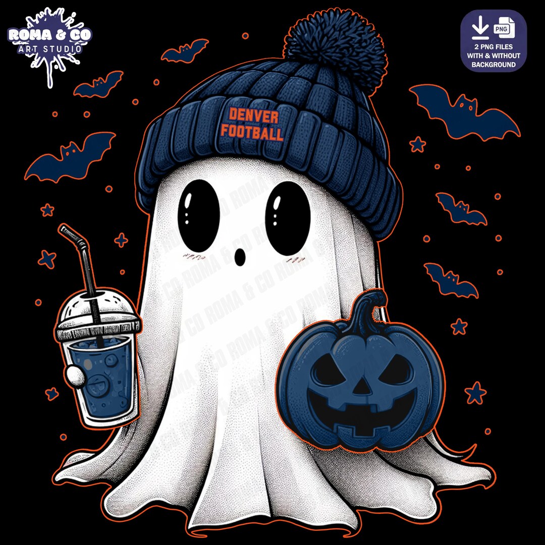 Cute Ghost Football Denver | Fall PNG | Halloween NFL Football Fan ...