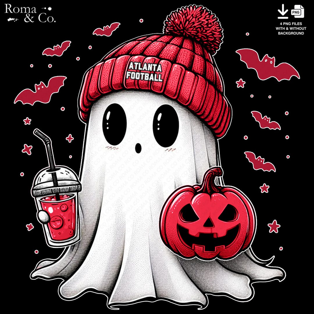 Cute Ghost Football Atlanta | Fall PNG | Halloween NFL Football Fan ...