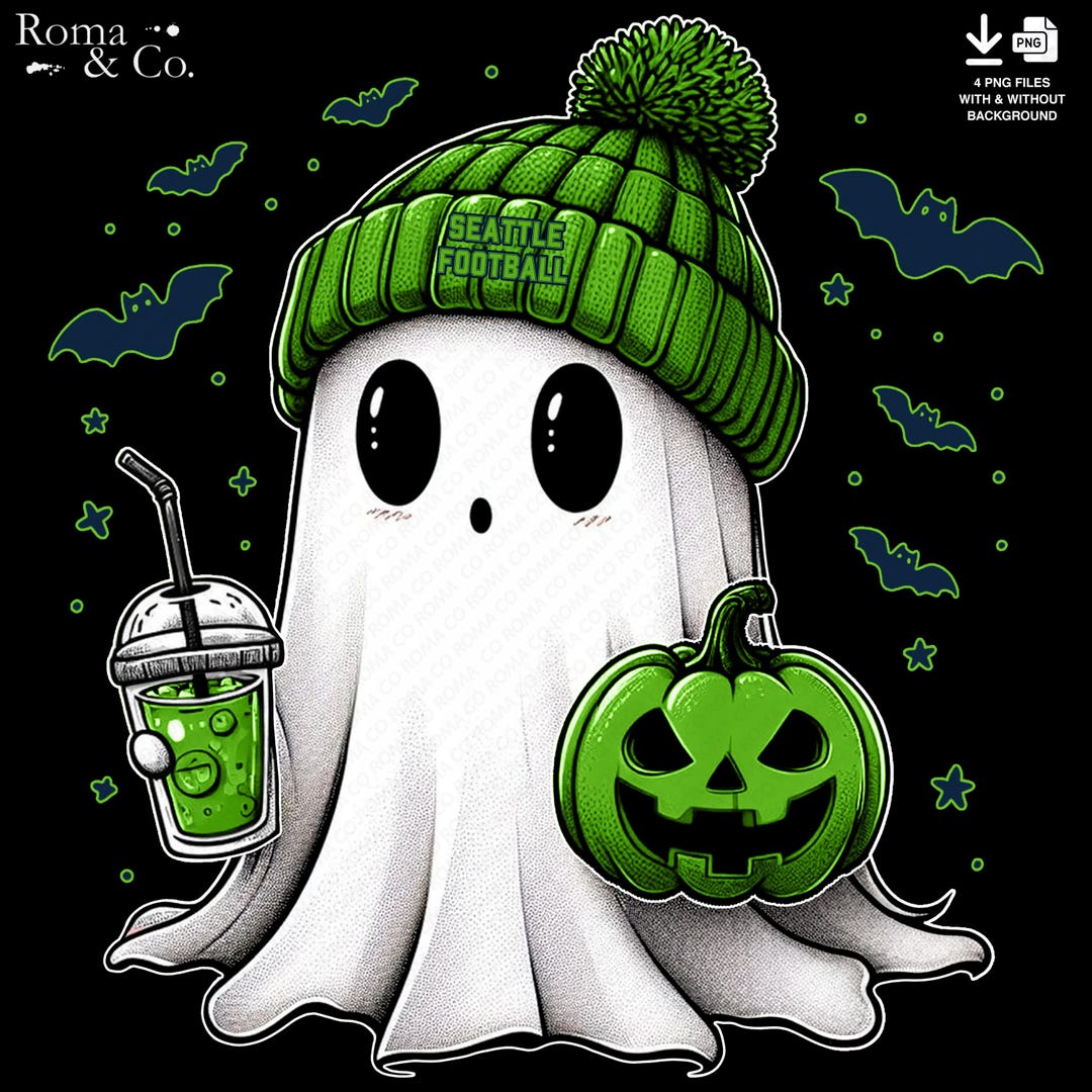 Cute Ghost Football Seattle | Fall PNG | Halloween NFL Football Fan ...