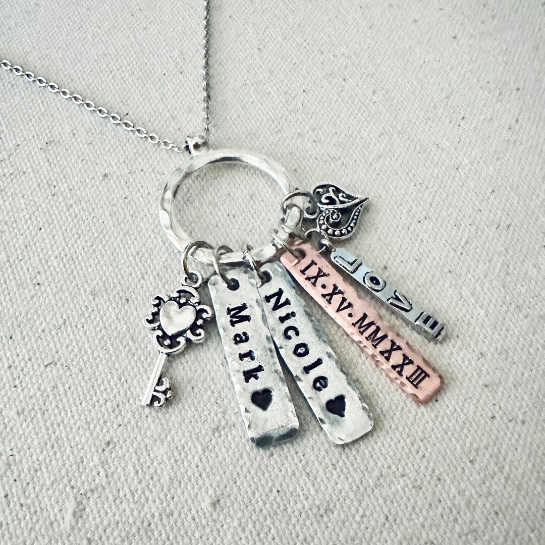 Custom Bridal Wedding Necklace With Bride and Grooms Name, Wedding Date ...