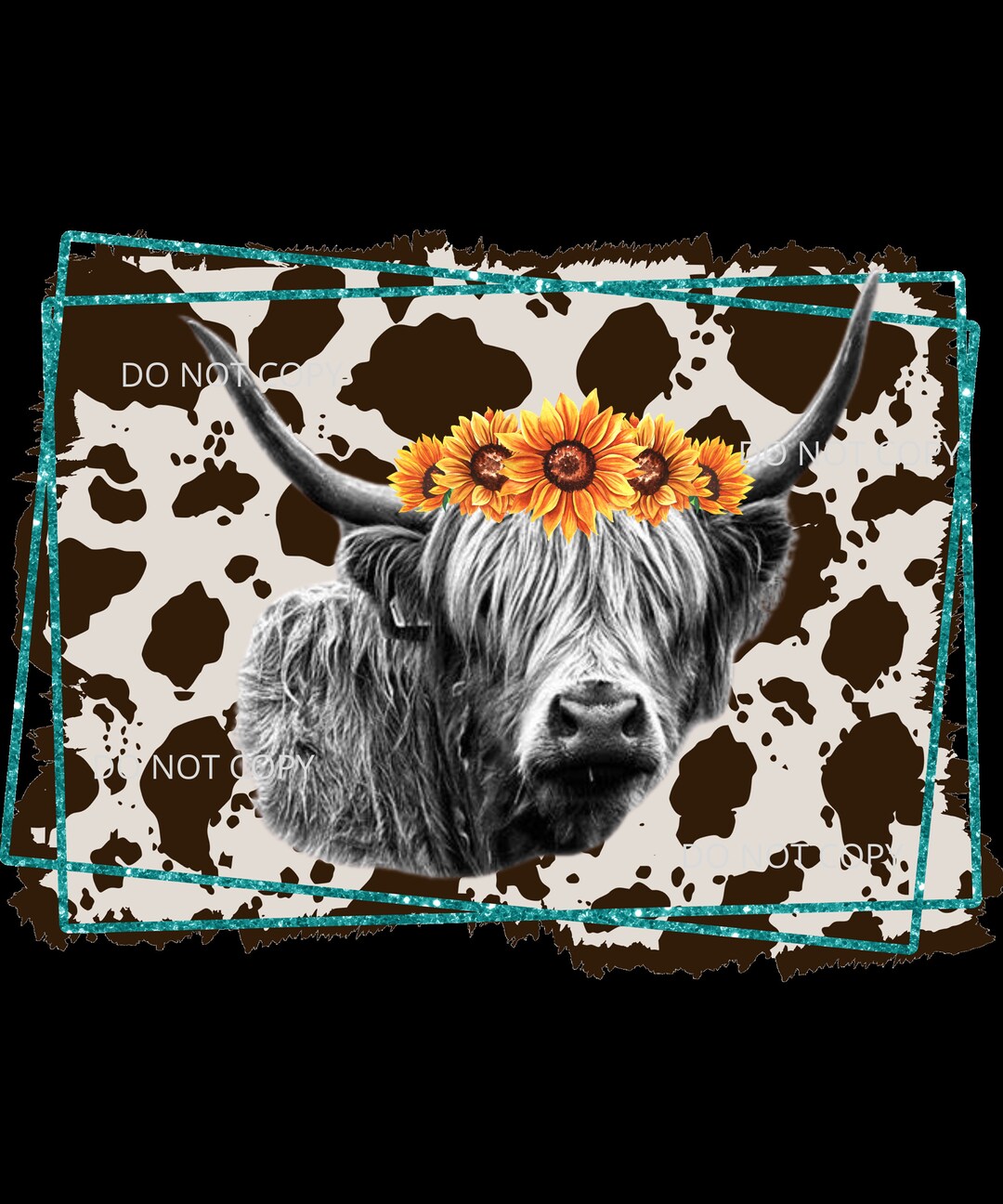 Highland Cow Sunflower Crown Western Cow Print Shirt Design Sublimation ...
