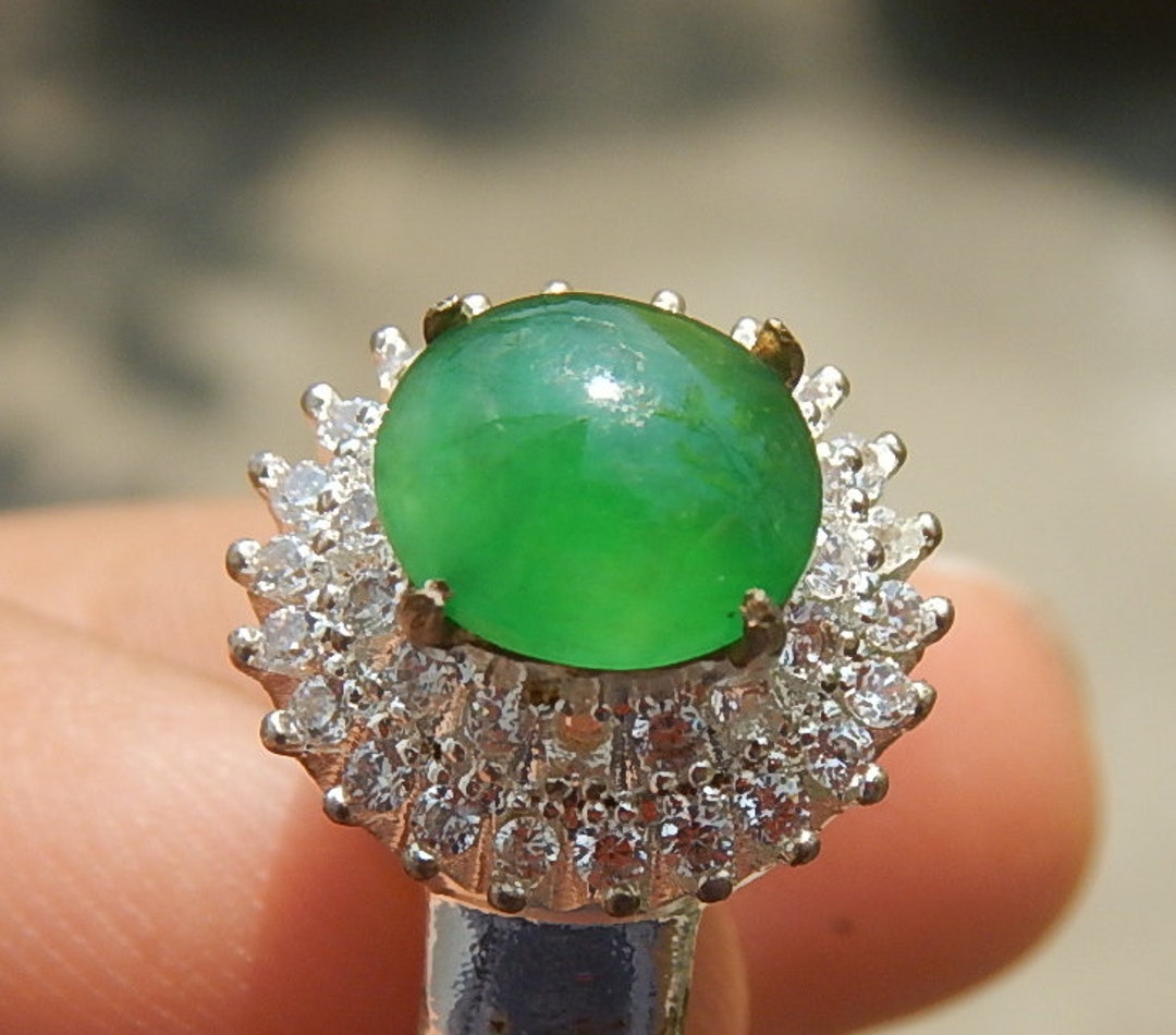 Myanmar Burma 100% Natural Jadeite Type A Jade Cabochon in Brass Ring ...