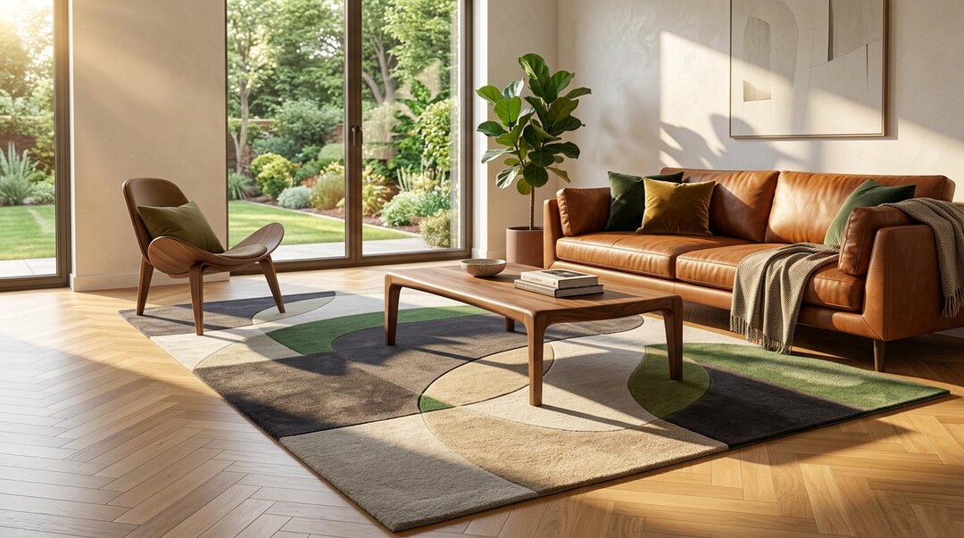 Hand Tufted Wool Carpet: Forest Green Geometric Area Rug – Japandi ...