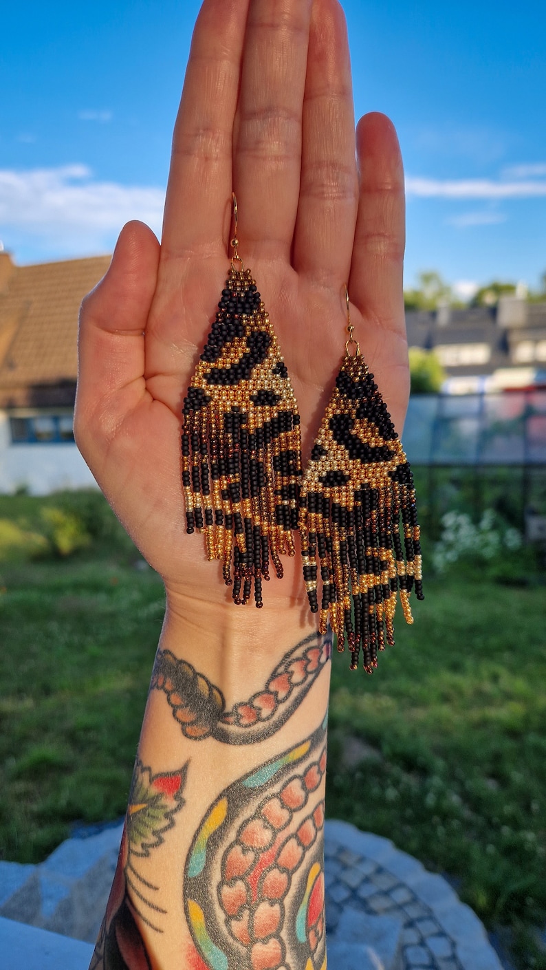 Made-to-order Glitter Animal Print Beaded Earrings Fringe Earrings ...
