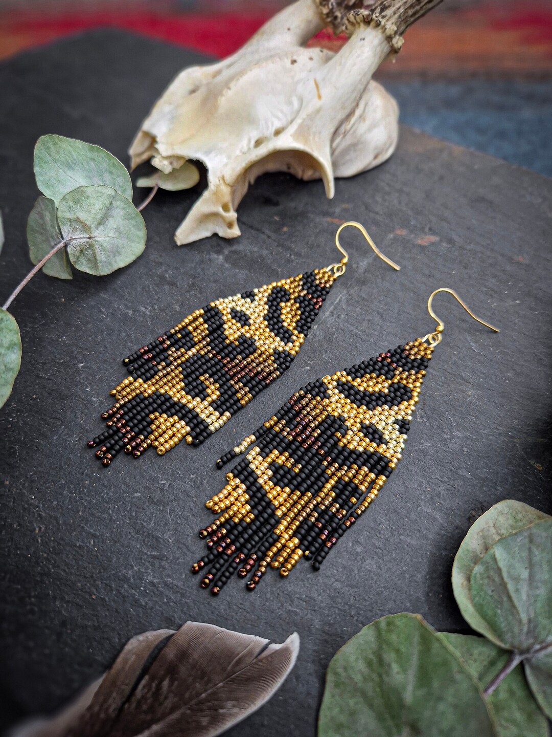 Made-to-order Glitter Animal Print Beaded Earrings Fringe Earrings ...