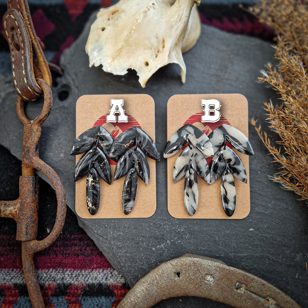 Three-piece Art Deco Boho Polymer Clay Arrow-like Hanging Earrings Faux ...
