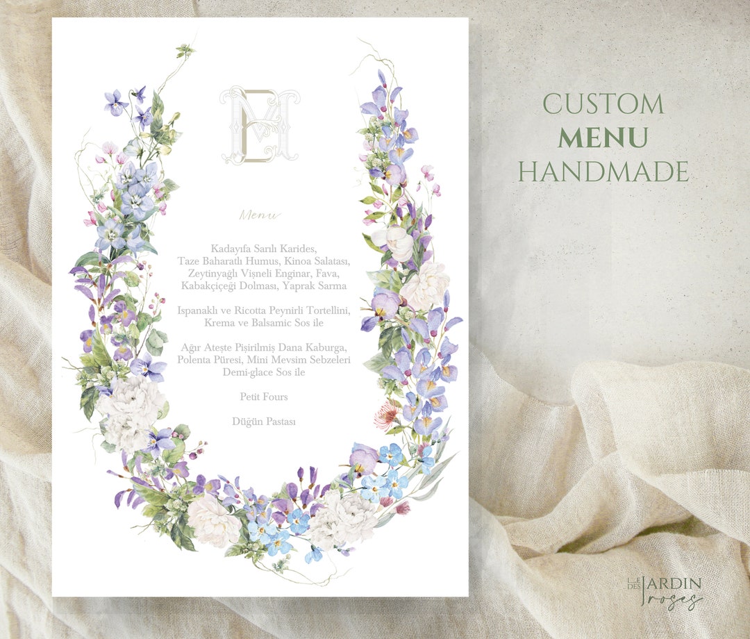 Digital Watercolor Wedding Menu | Hand Painted Menu | Floral Wedding ...