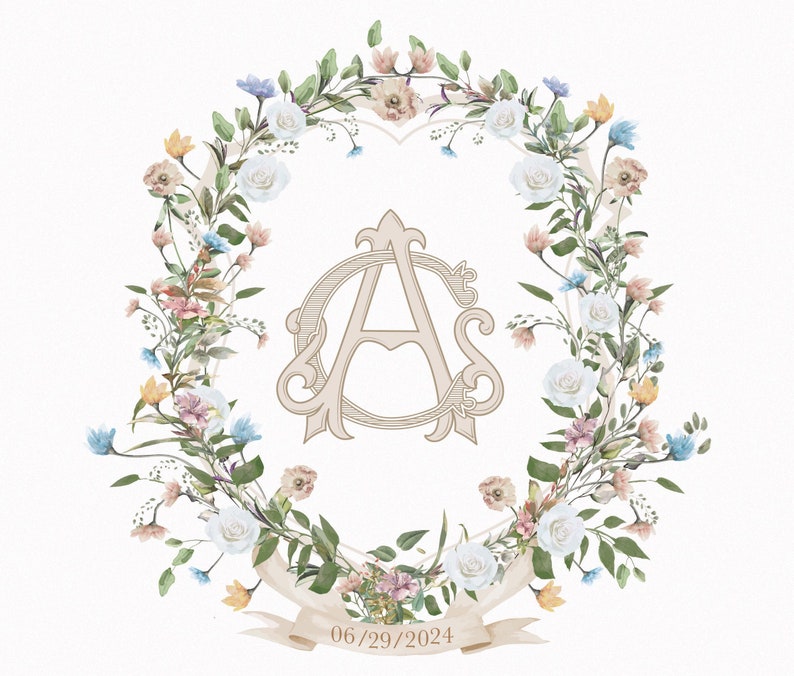 Editable Hand Painted Watercolor Crest, Wedding Crest, Event Stationery ...