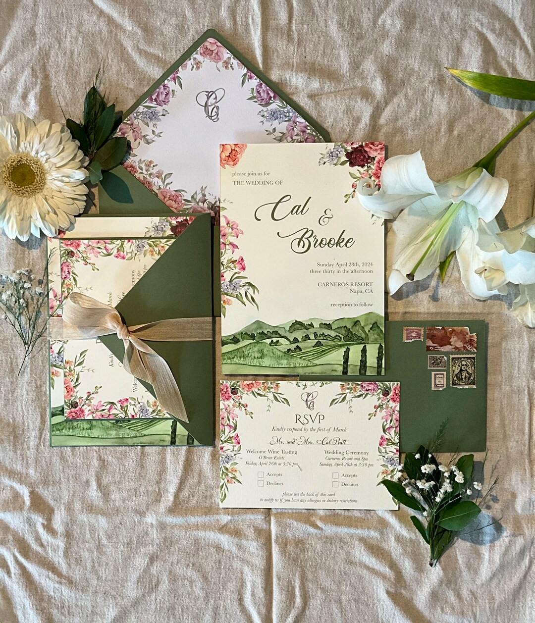 Custom Watercolor Wedding Suite | Hand Painted Invitation | Floral ...