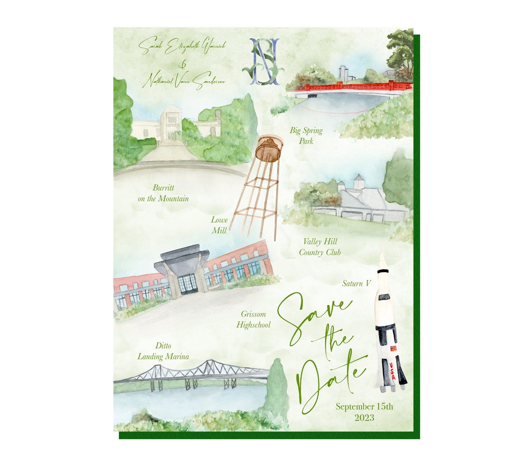Digital Watercolor Map Illustration for Save the Date I Personalized ...
