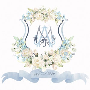 Custom Hand-painted Watercolor Wedding Crest | Personalized Monogram ...