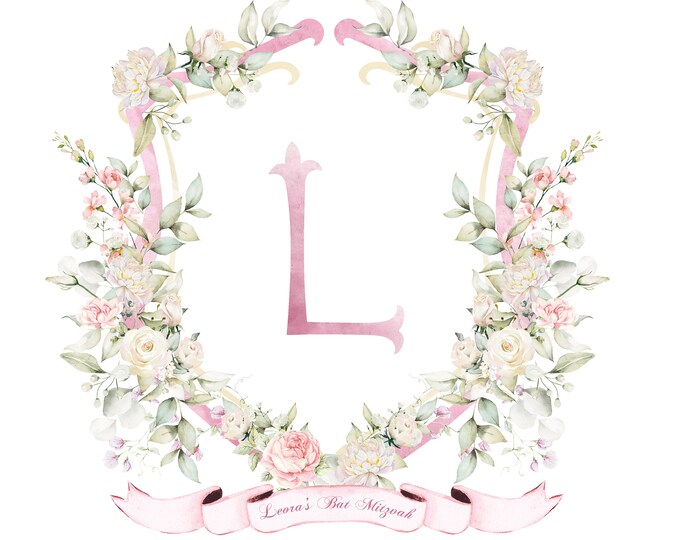 Pink Roses Wedding Crest Monogram Crest Romantic Watercolor Crest ...