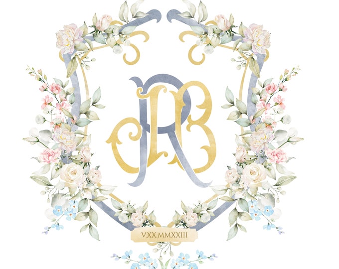 Editable Hand Painted Watercolor Crest, Wedding Crest, Event Stationery ...