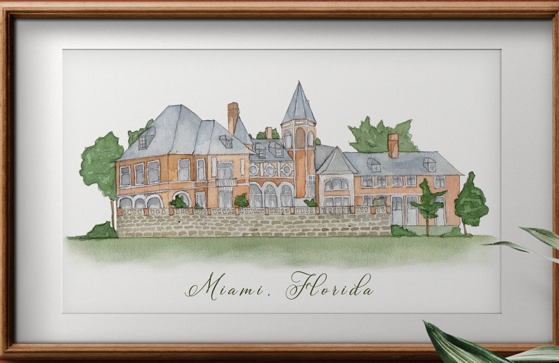 Digital Custom Watercolor Venue Portrait I Personalized Gift I Hand ...