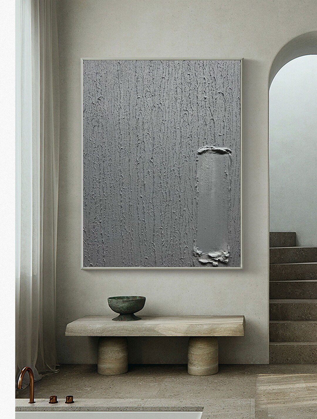 Grey 3D Textured Painting, Large Grey Abstract Painting, Grey ...