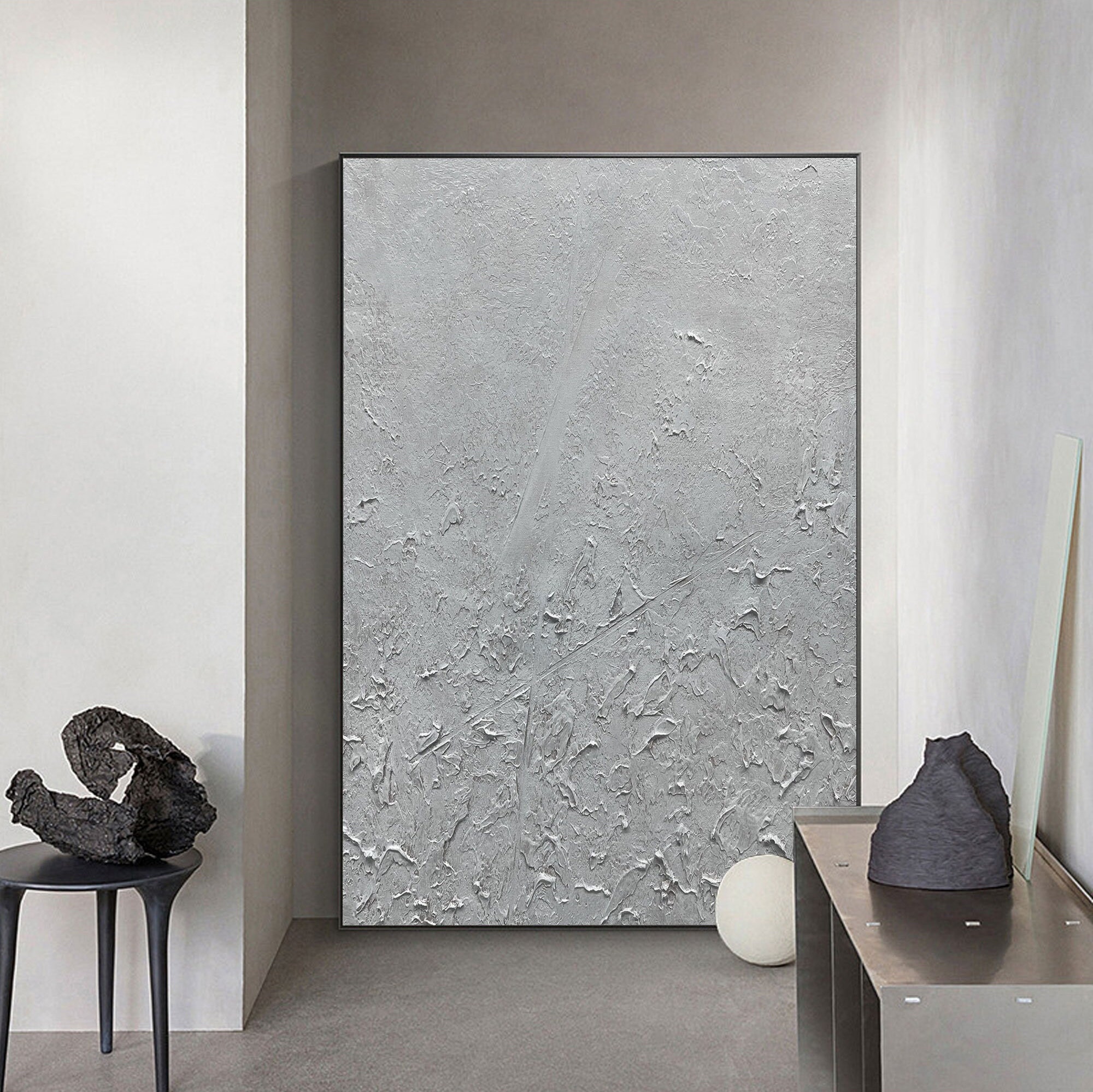 Grey Textured Wall Art, Grey 3d Painting on Canvas, Large Grey Abstract ...