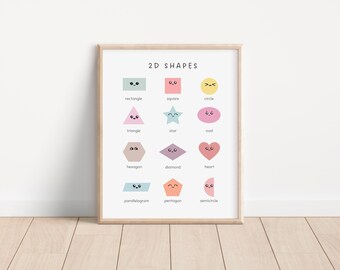 3D Shapes, Geometric Shapes, Print, Educational Wall Art, Nursery ...