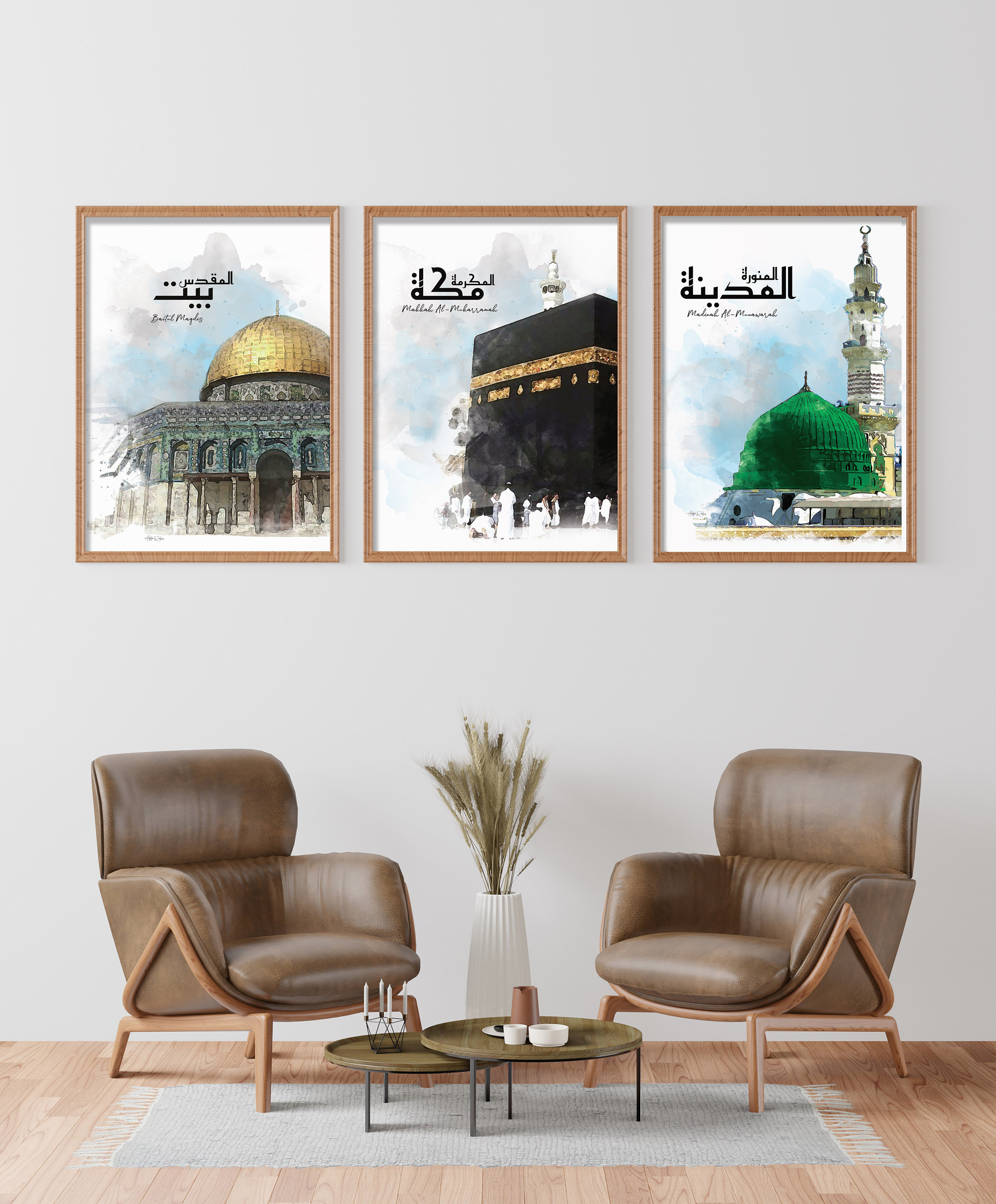 Islamic Landmarks Watercolor Art Prints: Mecca, Medina, Jerusalem ...