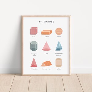 3D Shapes, Geometric Shapes, Print, Educational Wall Art, Nursery ...