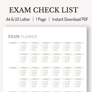Exam Check List, Student Revision Check List, Study Tracker, Exam ...