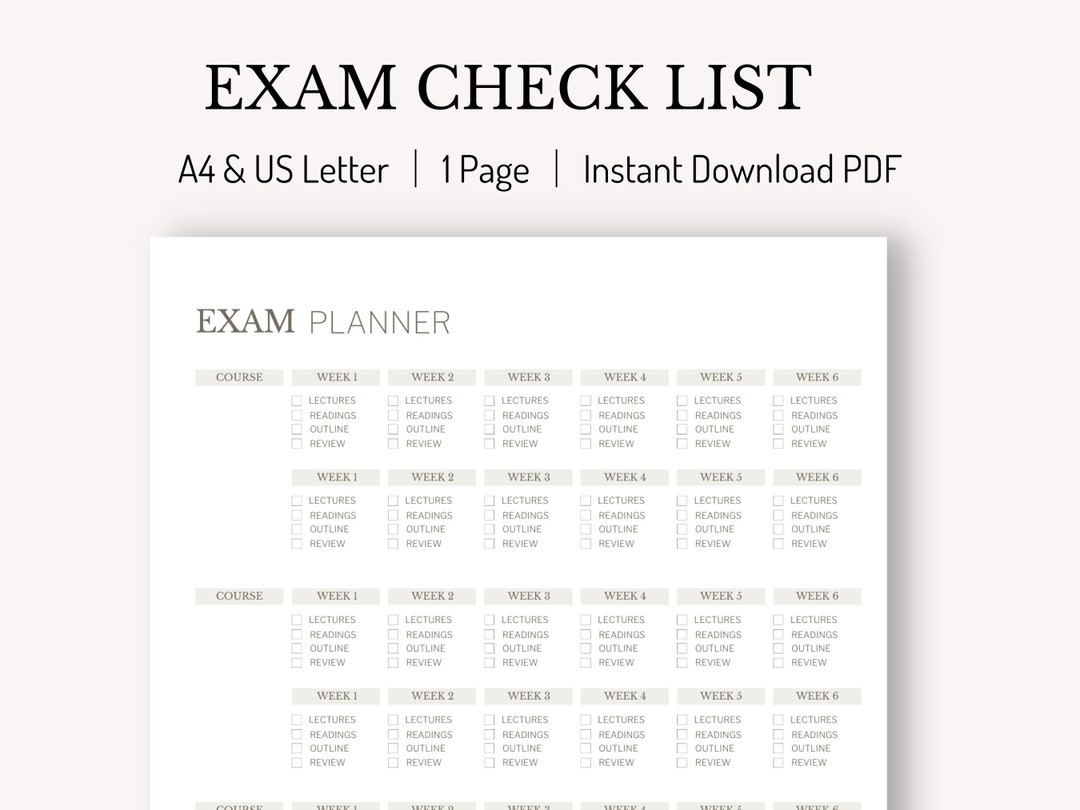 Exam Check List, Student Revision Check List, Study Tracker, Exam ...