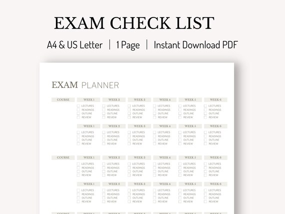 Exam Check List Student Revision Check List Study Tracker - Etsy Australia