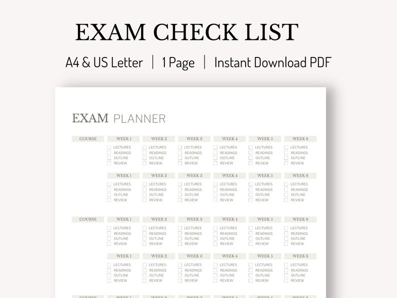 Exam Check List, Student Revision Check List, Study Tracker, Exam ...